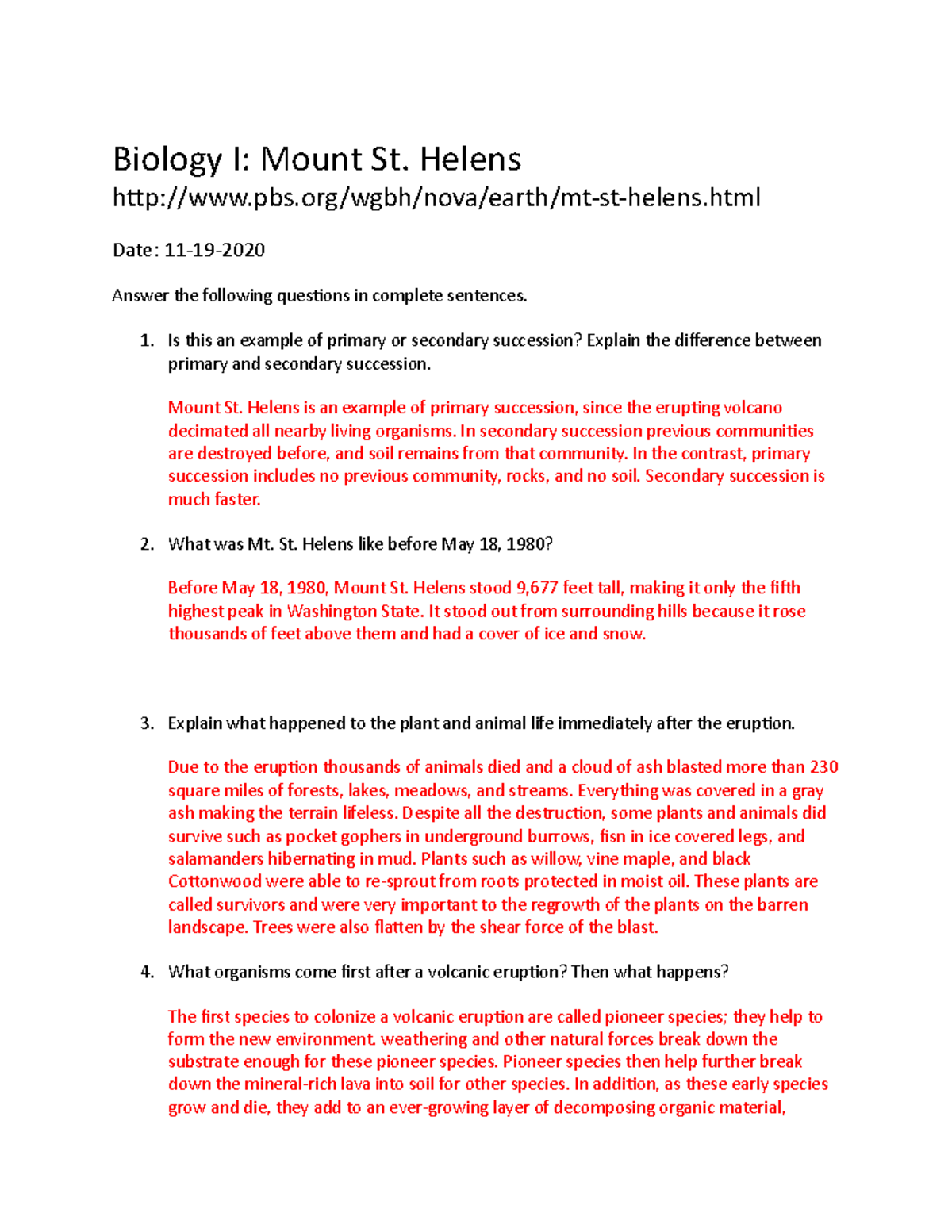 Mount succesion - Environmental Science Assignment - Biology I: Mount ...