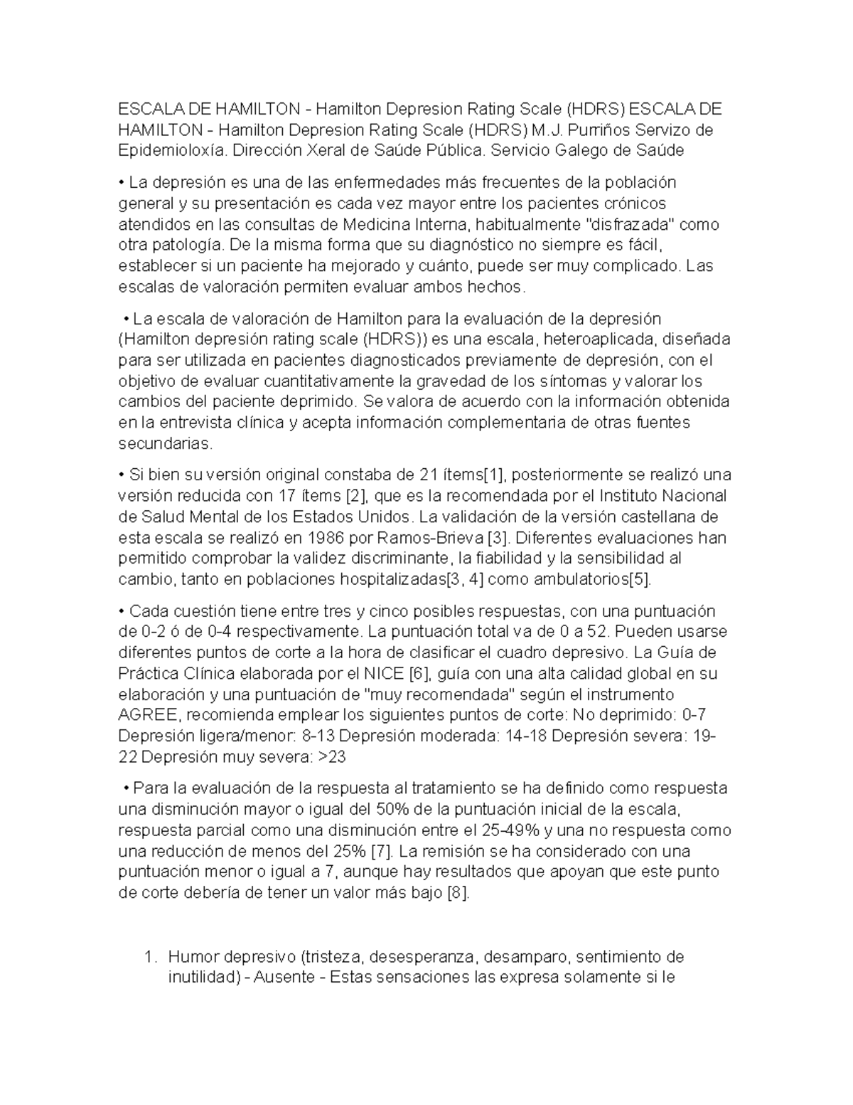 Escala DE Hamilton - ESCALA DE HAMILTON - Hamilton Depresion Rating ...