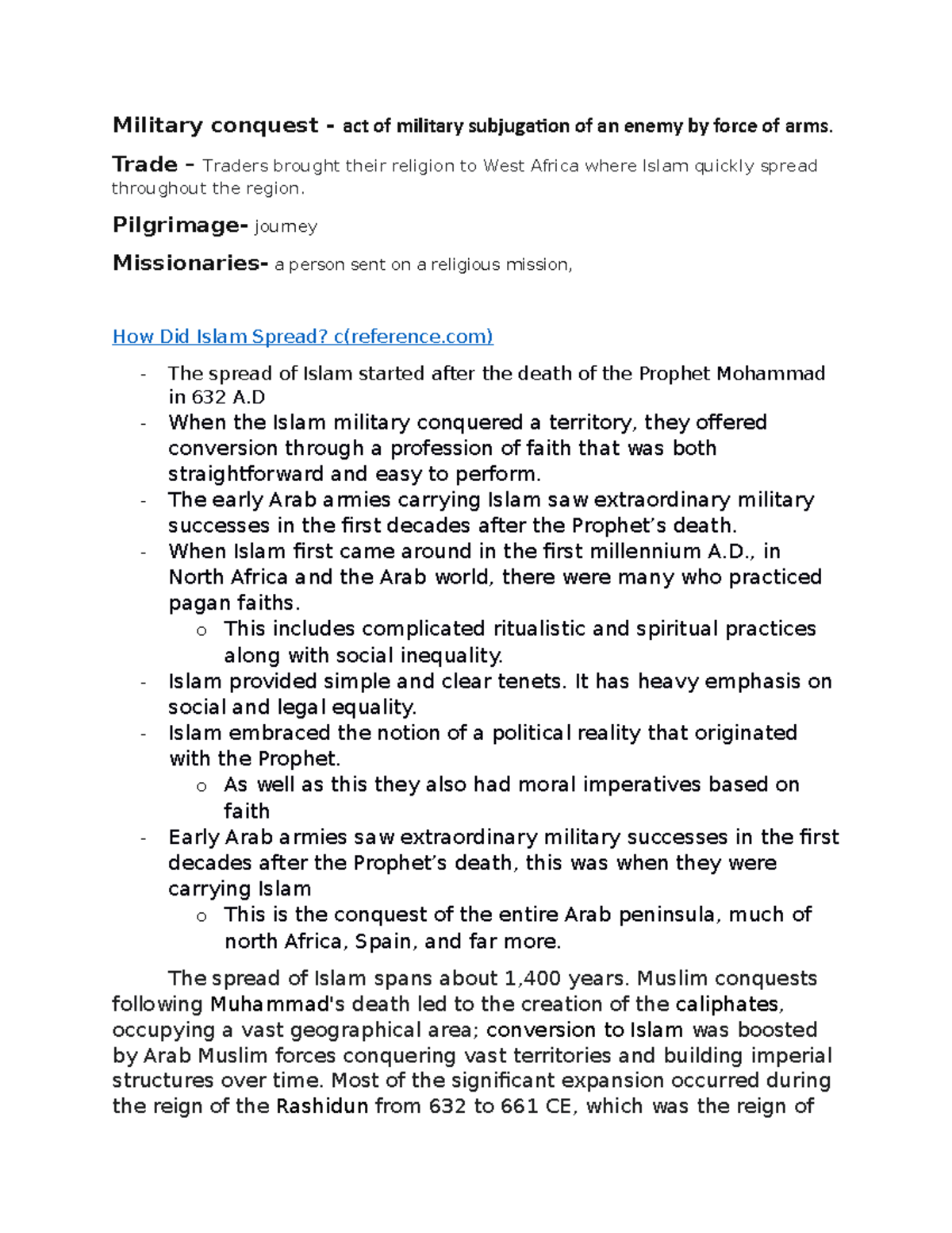 Analyzing the spread of islam - Military conquest - act of military ...