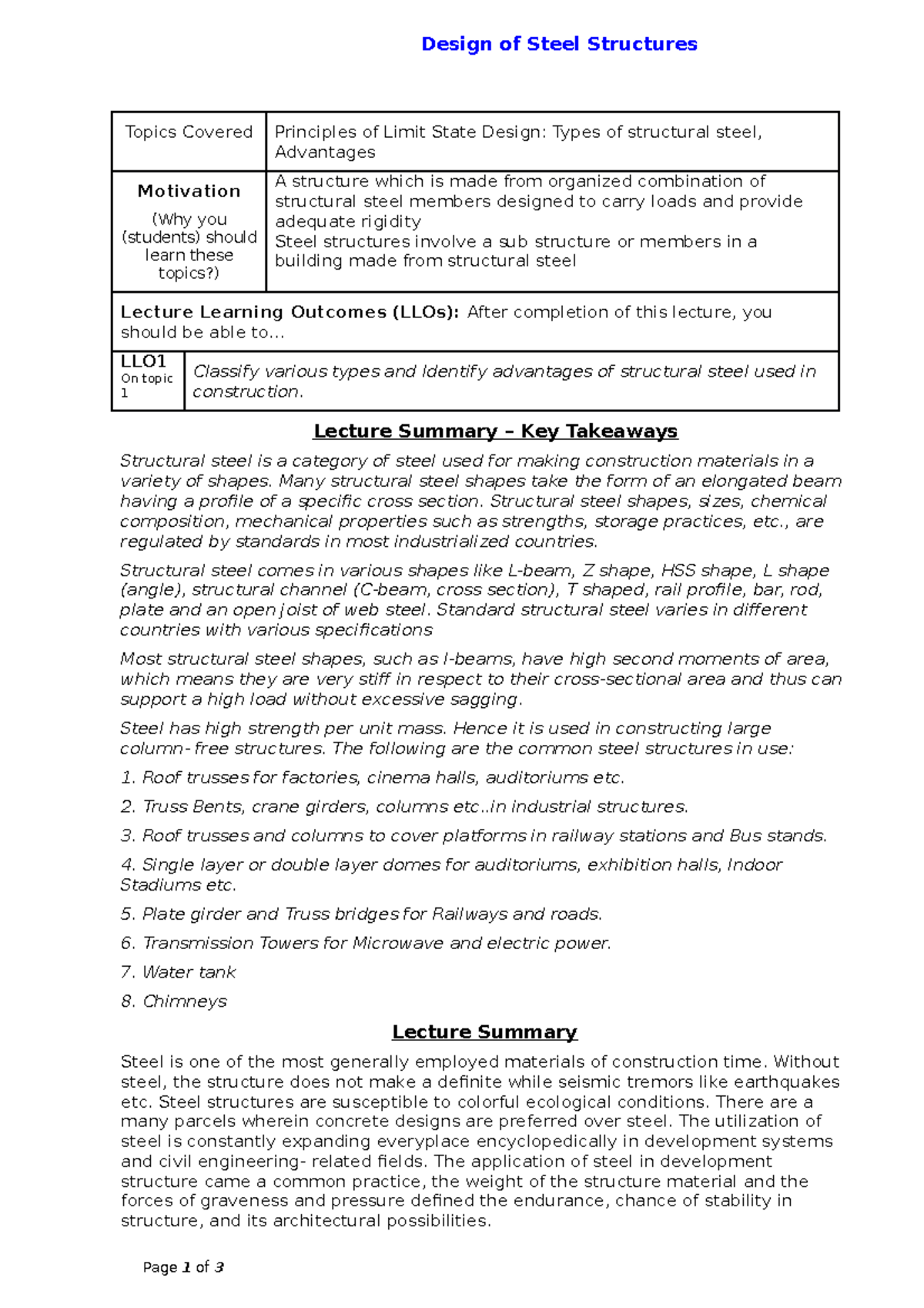 Principles of Limit State Design Types of structural steel, Advantages ...