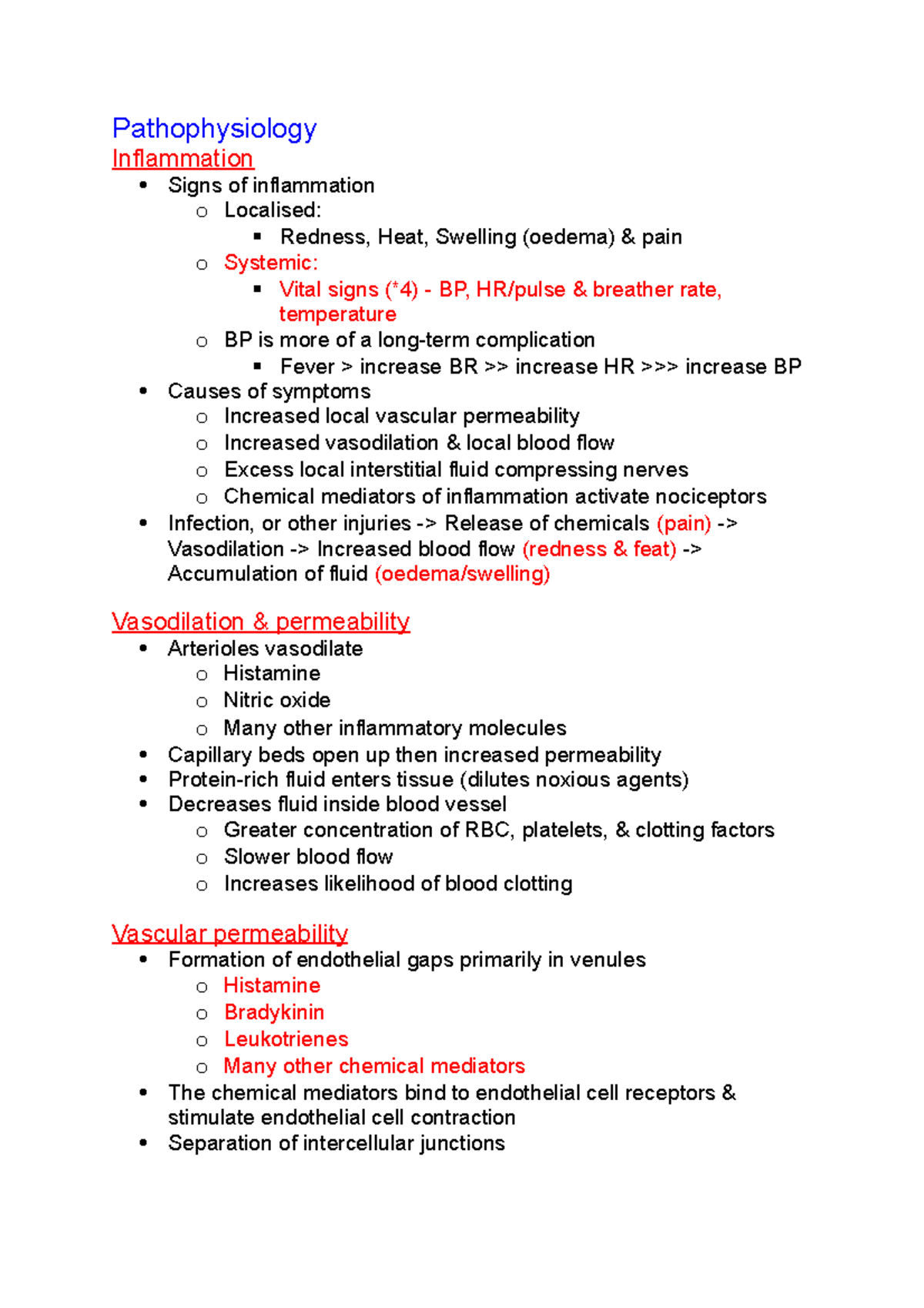 Phathophysiology of Inflammation - Pathophysiology Inflammation Signs ...