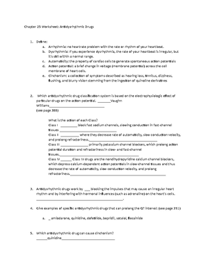 Chapter 24 Worksheet - Chapter 24 Worksheet: Heart Failure Drugs What labs are important to ...