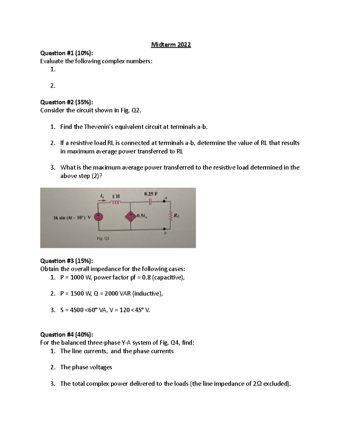 Midterm 2022 - Question #1 (10%): Midterm 2022 Evaluate the following ...