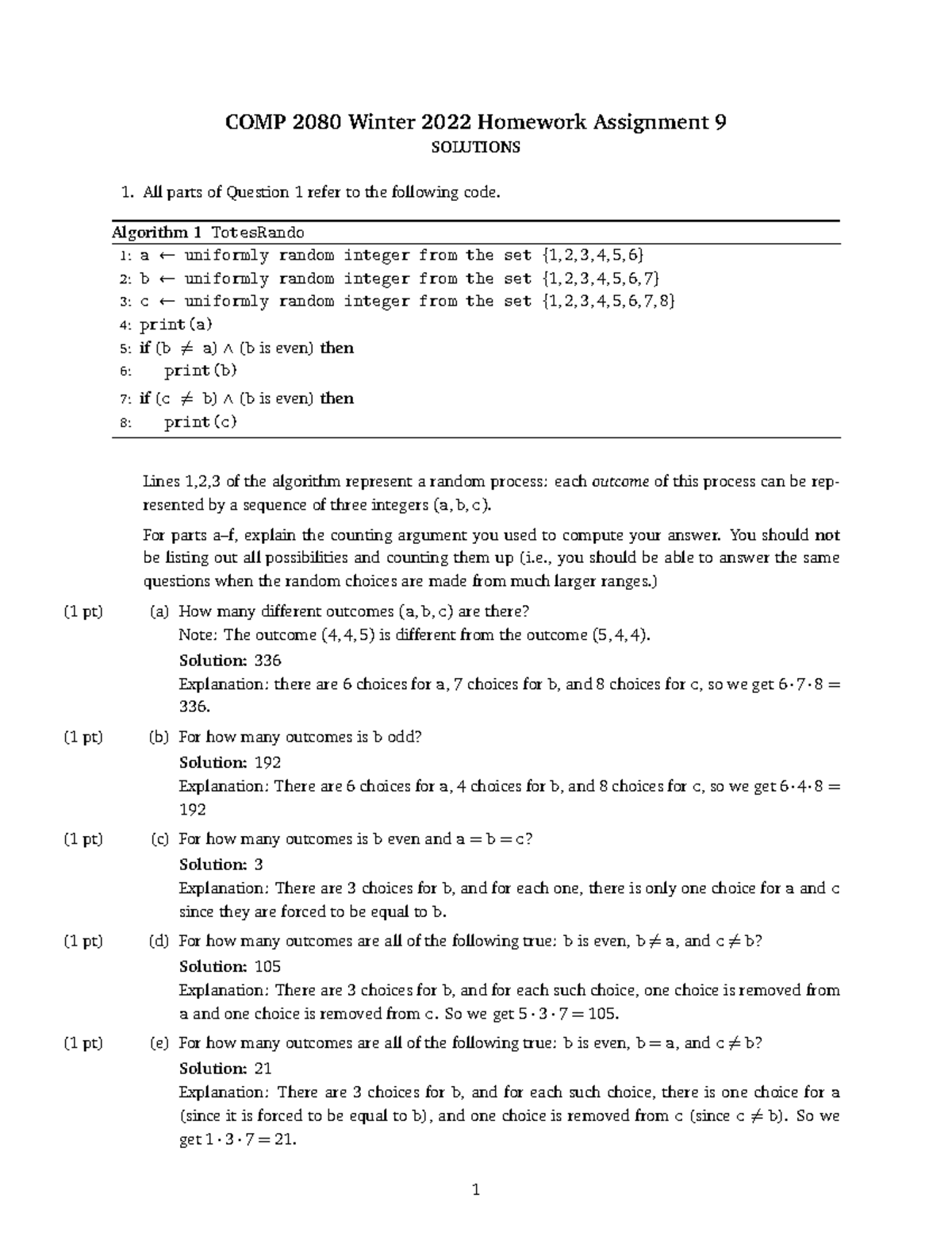 Assignment 9-Solutions - COMP 2080 Winter 2022 Homework Assignment 9 SOLUTIONS All parts of ...