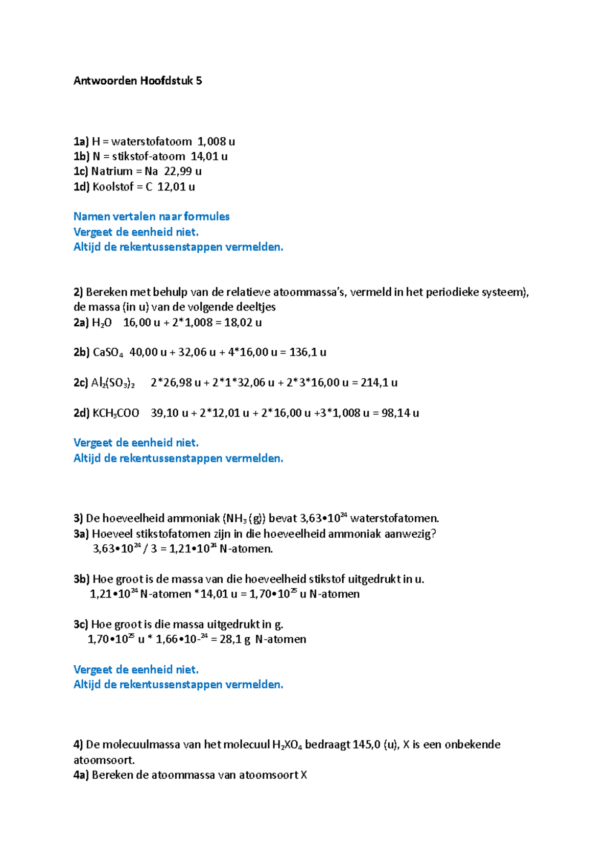 H5 nieuw antw - idk - Antwoorden Hoofdstuk 5 1a) H = waterstofatoom 1,008 u 1b) N = stikstof ...