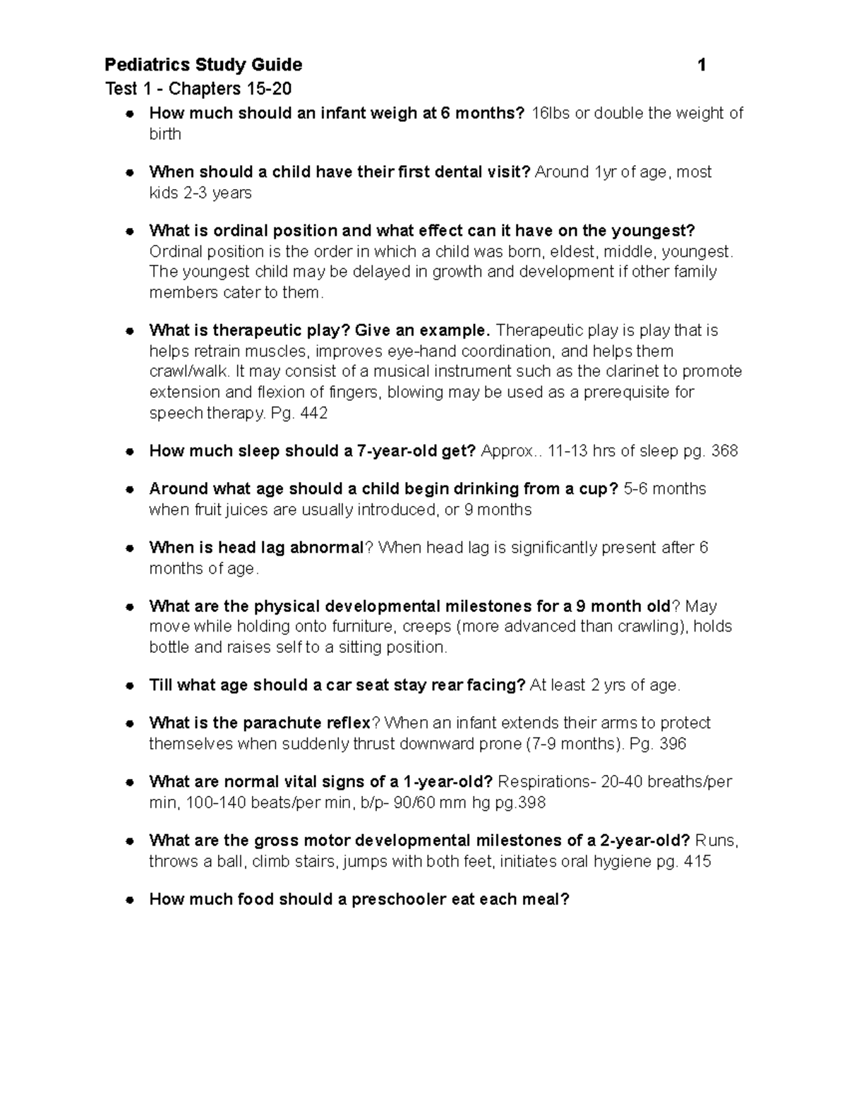 Pediatrics Test 1 - notes - Test 1 - Chapters 15- How much should an ...