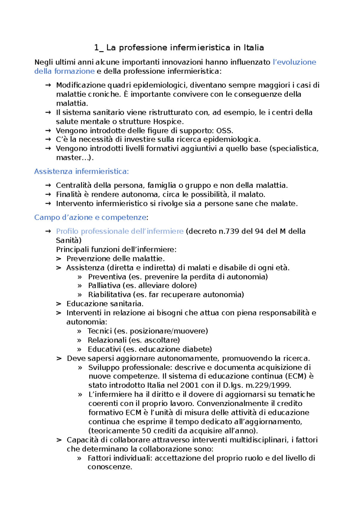Infermieristica 1 - Appunti presi a lezione - 1_ La professione ...