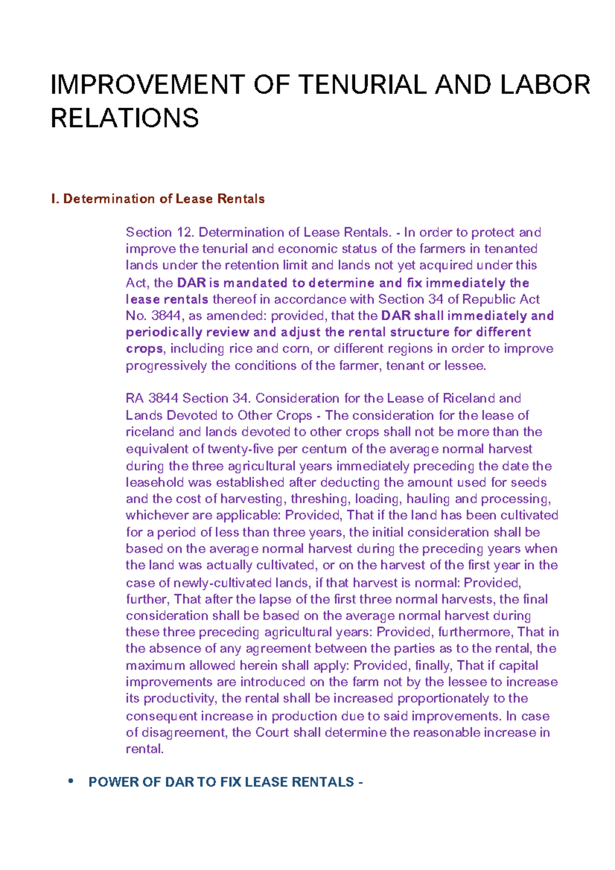 Mod 3 Improvement OF Tenurial AND Labor Relations - Law - Studocu