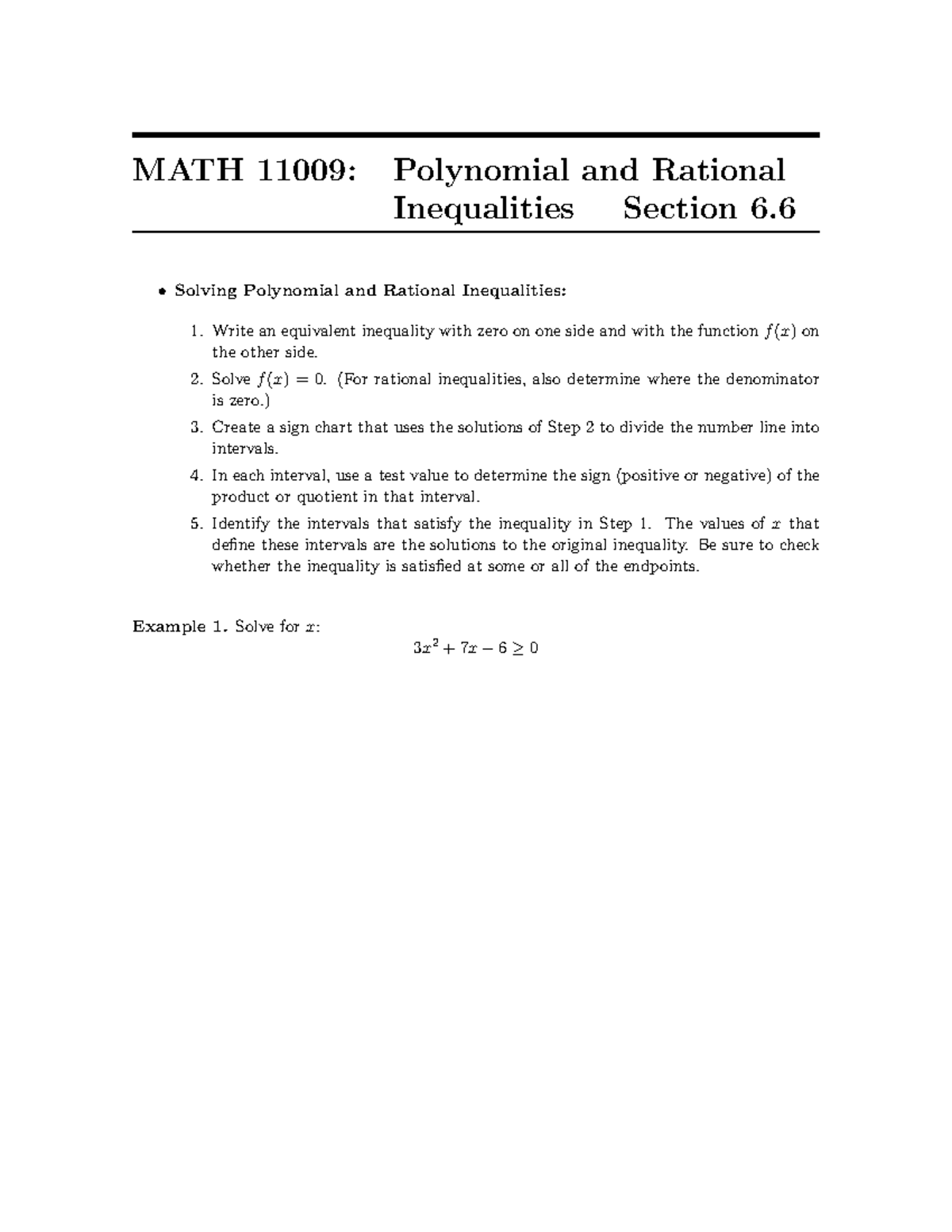 Polynomial And Rational Inequalities - Inequalities Section 6. Solving ...
