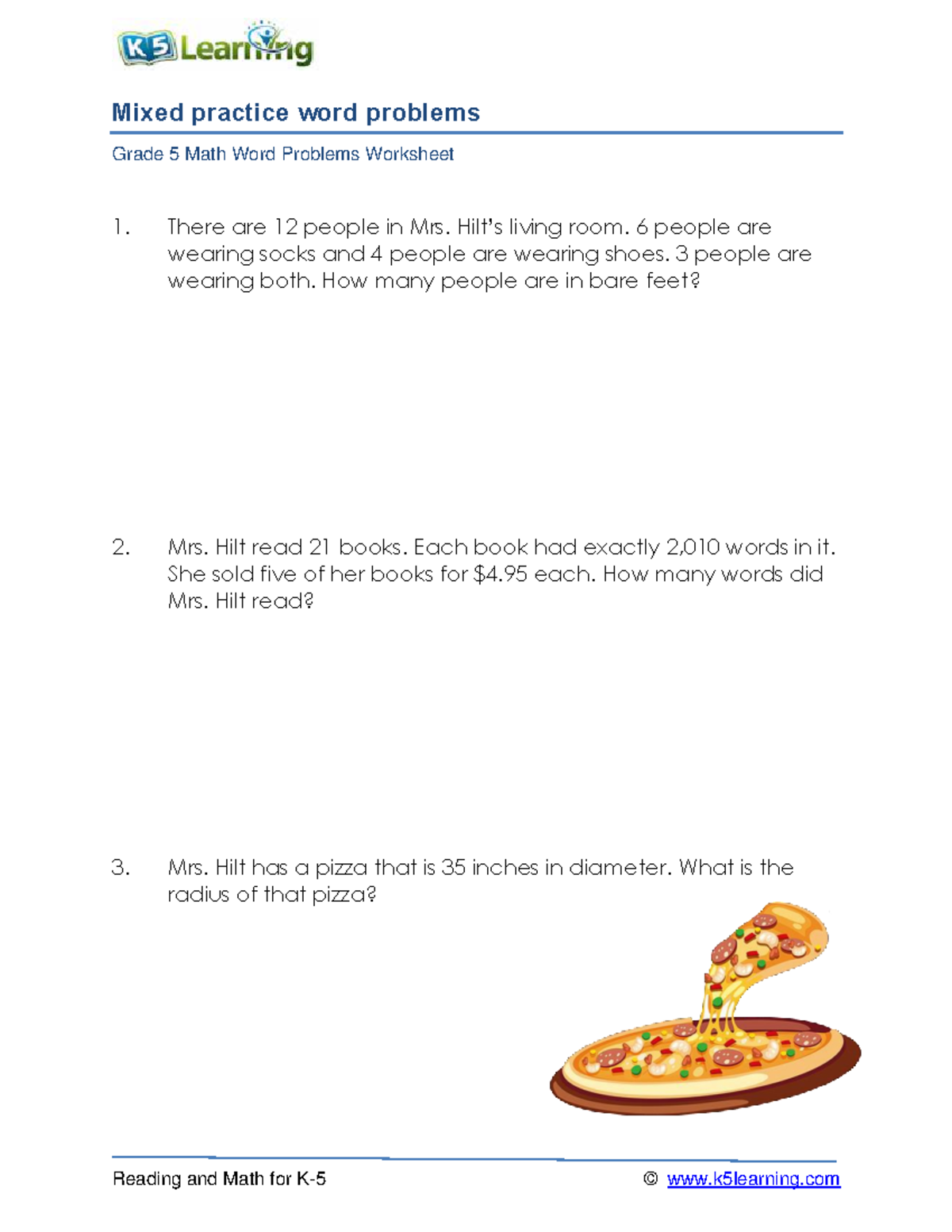 Grade 5 mixed word problems f - Reading and Math for K- 5 © k5learning ...