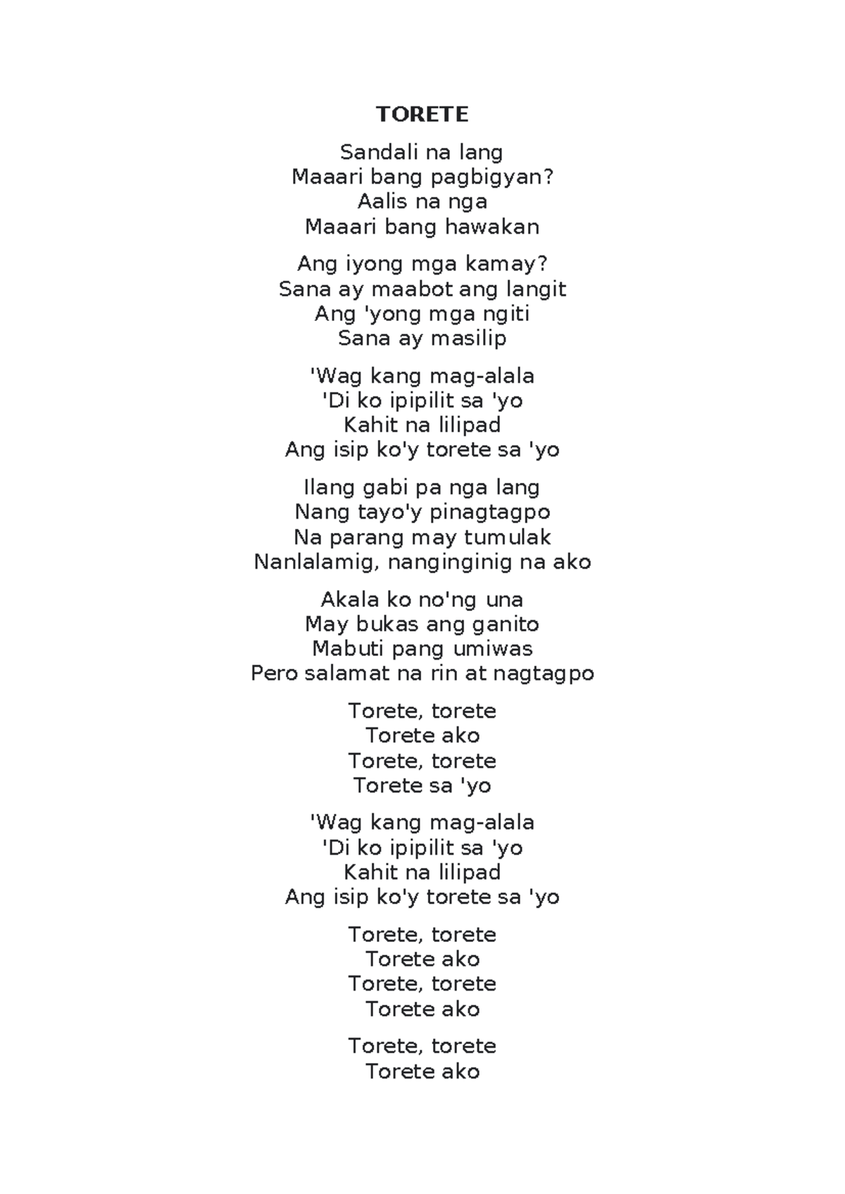 Torete - for education - TORETE Sandali na lang Maaari bang pagbigyan ...