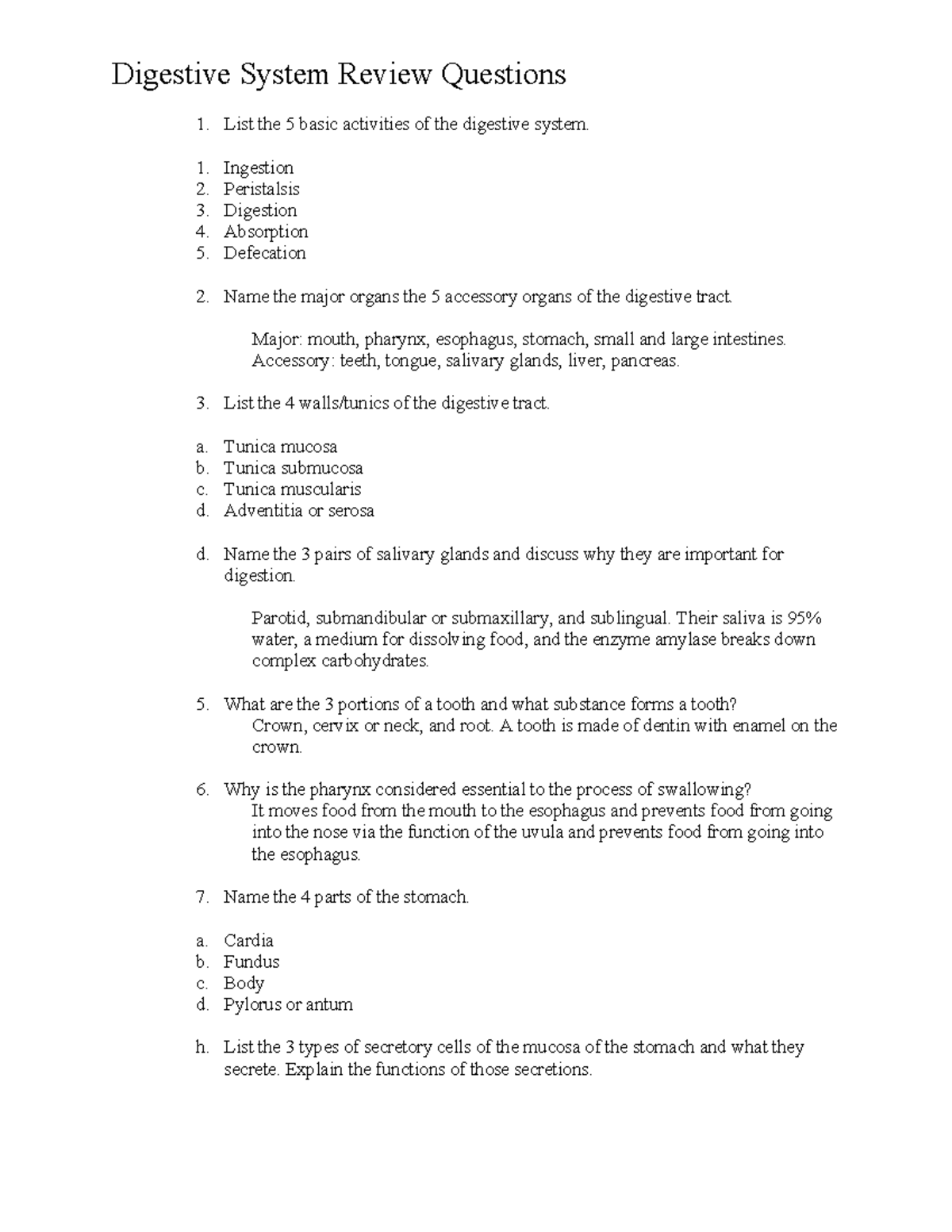Digestive System Review Questions - List the 5 basic activities of the ...