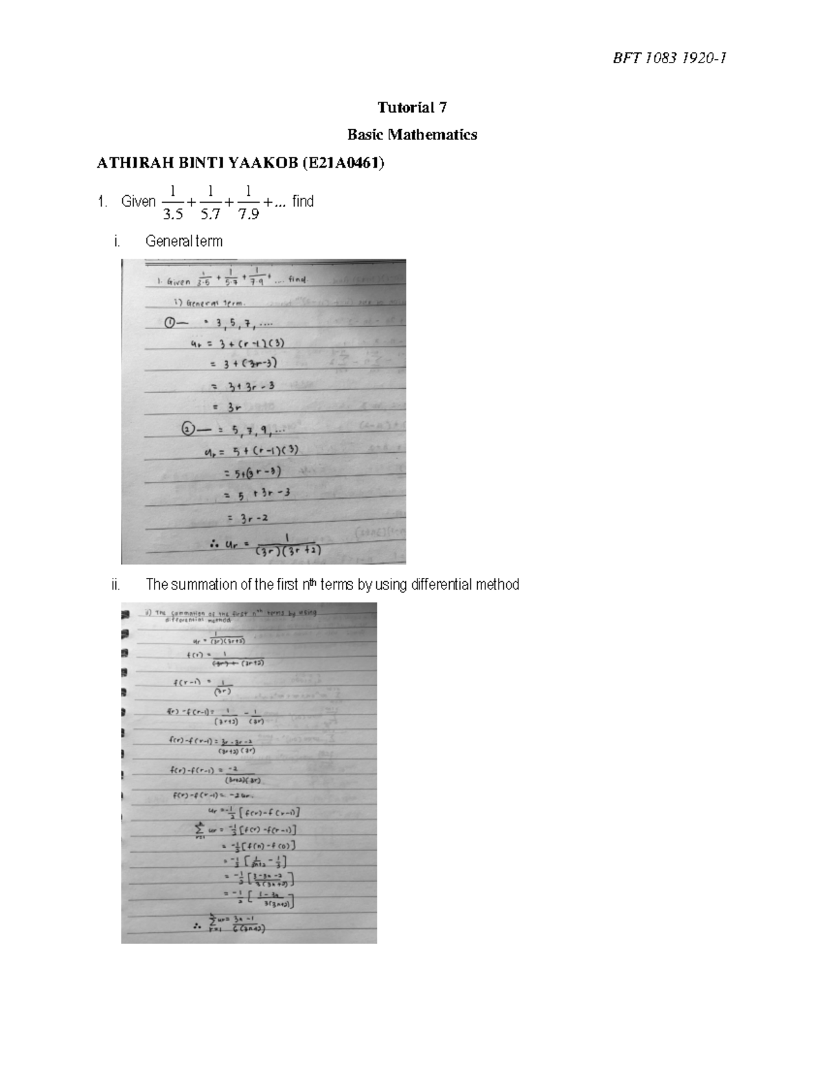 MATH Tutorial Question Group 8 - Tutorial 7 Basic Mathematics ATHIRAH ...