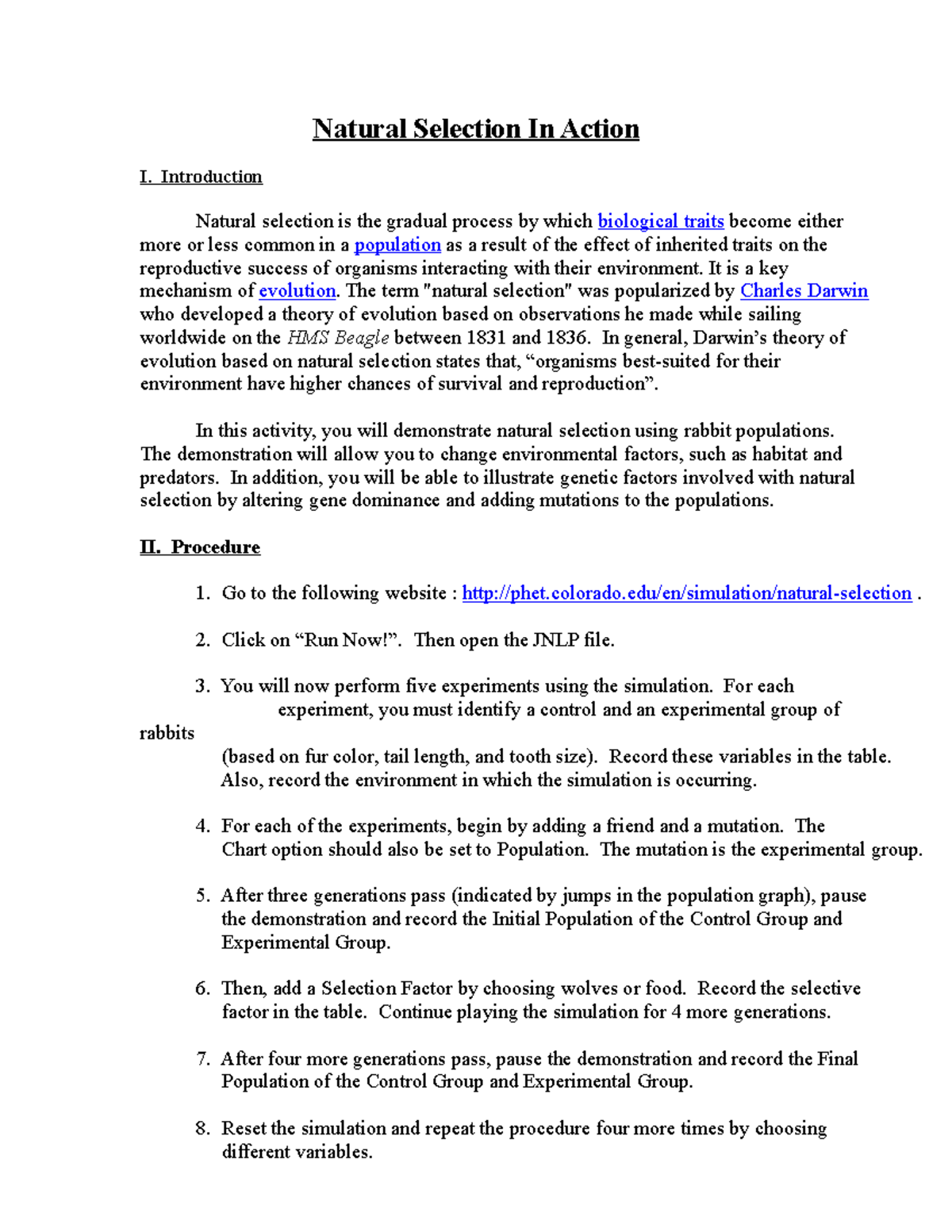 A2- Natural Selection In Action - Natural Selection In Action I ...