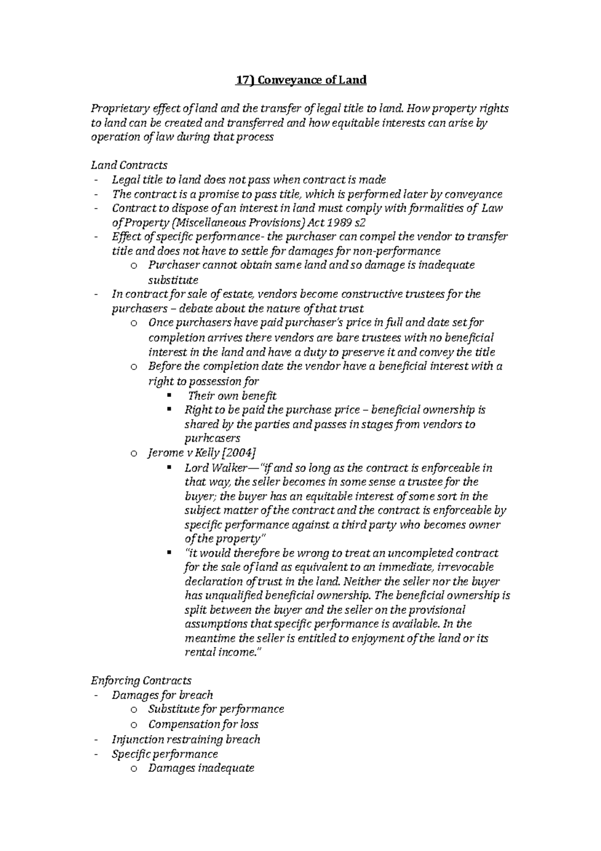 17) Conveyance - Lecture notes 17 - 17) Conveyance of Land Proprietary ...