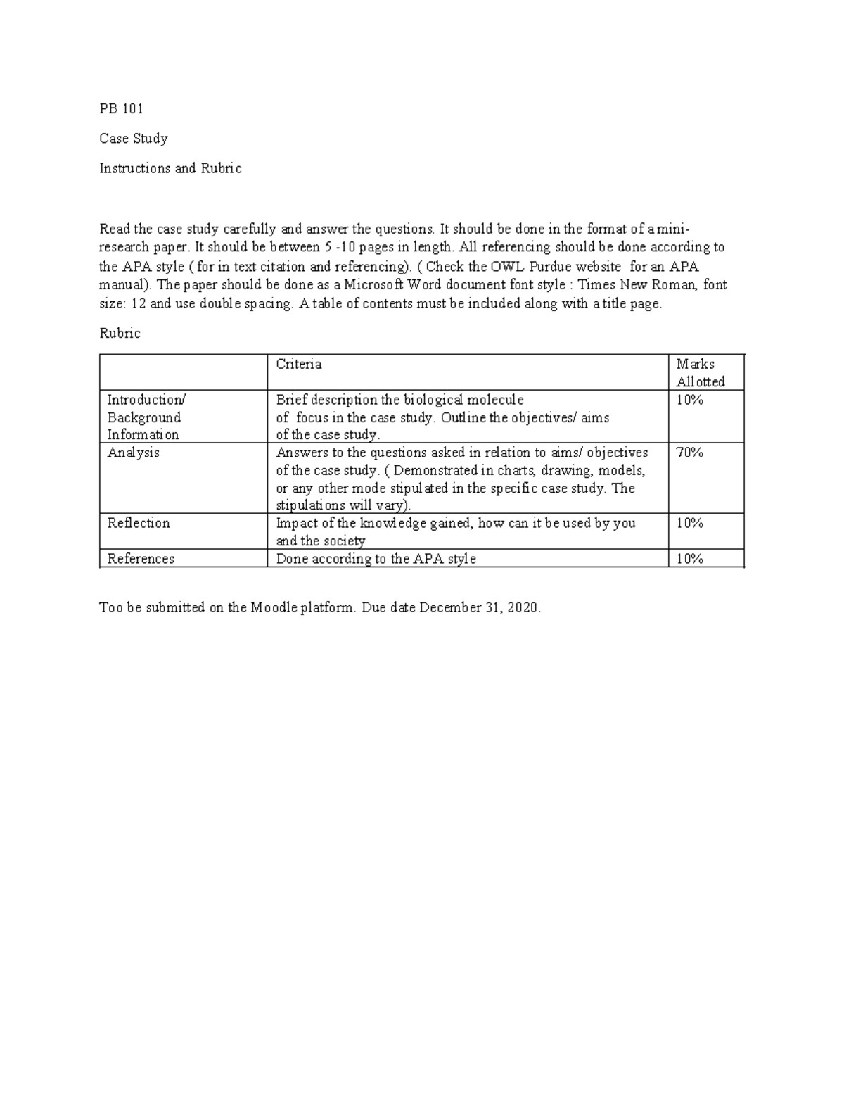 Case Study Rubric - PB 101 Case Study Instructions and Rubric Read the ...
