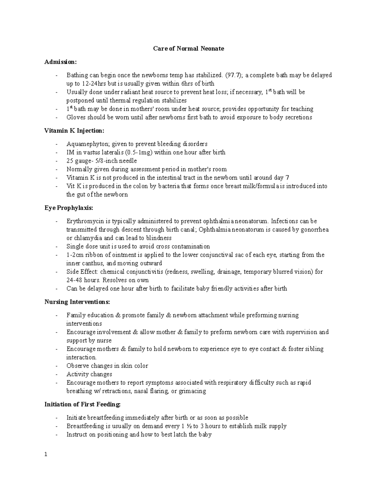 Care of Normal Neonate - nursing lecture nores - Care of Normal Neonate ...