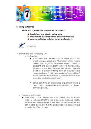 Bioethics Lesson 1 with Activities - Learning Outcomes At the end of ...