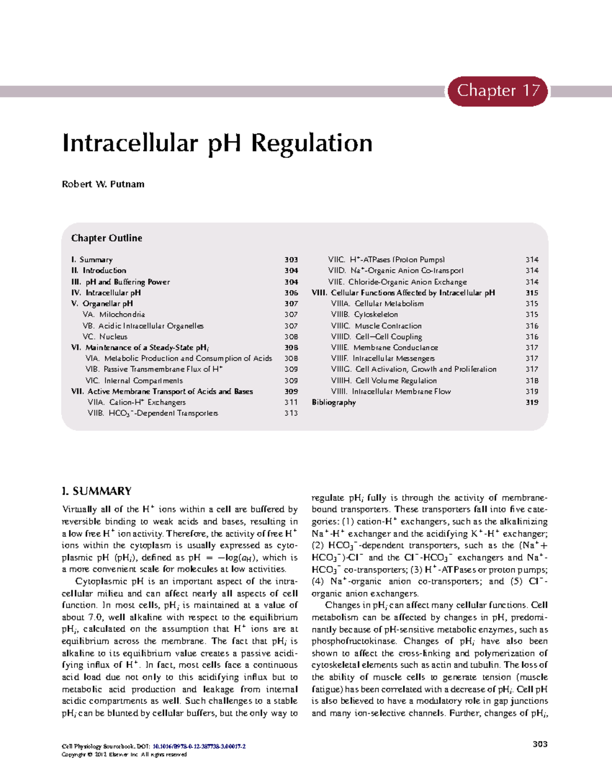 P H - Apuntes ph - Chapter 17 Intracellular pH Regulation Robert W ...