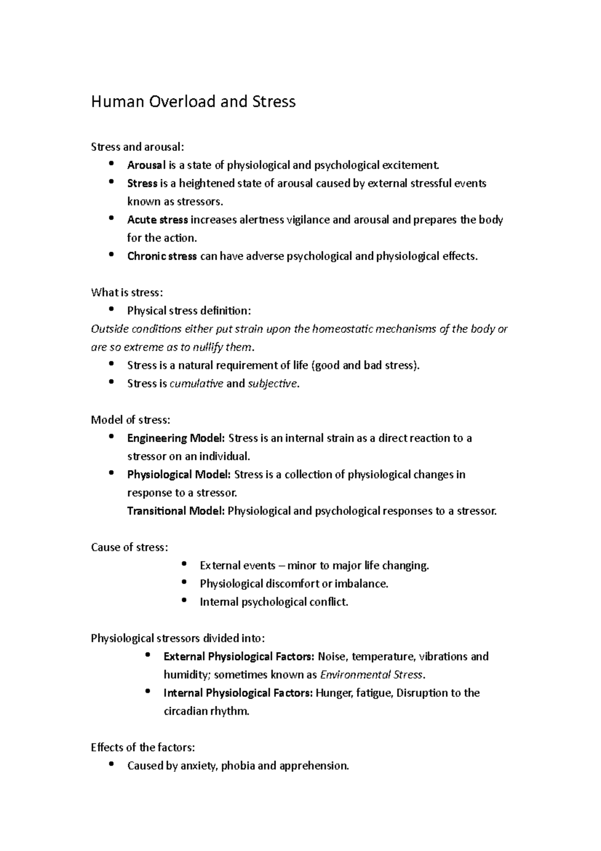 Human Overload and Stress - Human Overload and Stress Stress and ...