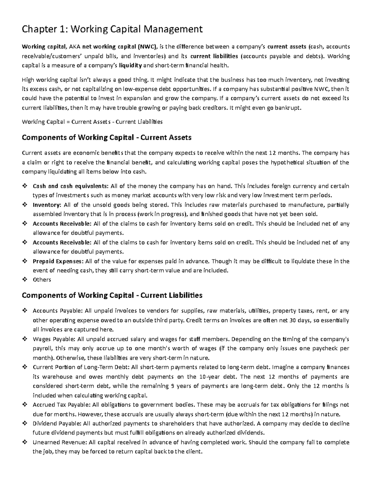 Note - Research Methodology - Chapter 1: Working Capital Management ...