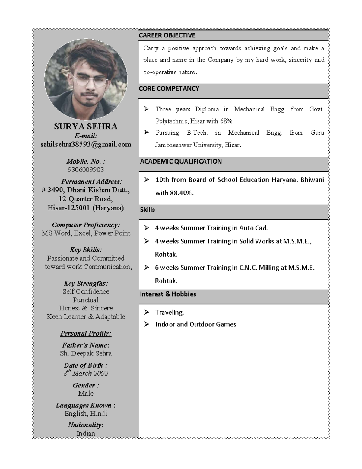 Surya Sehra Resume - shohodbe - SURYA SEHRA E-mail: sahilsehra38593 ...