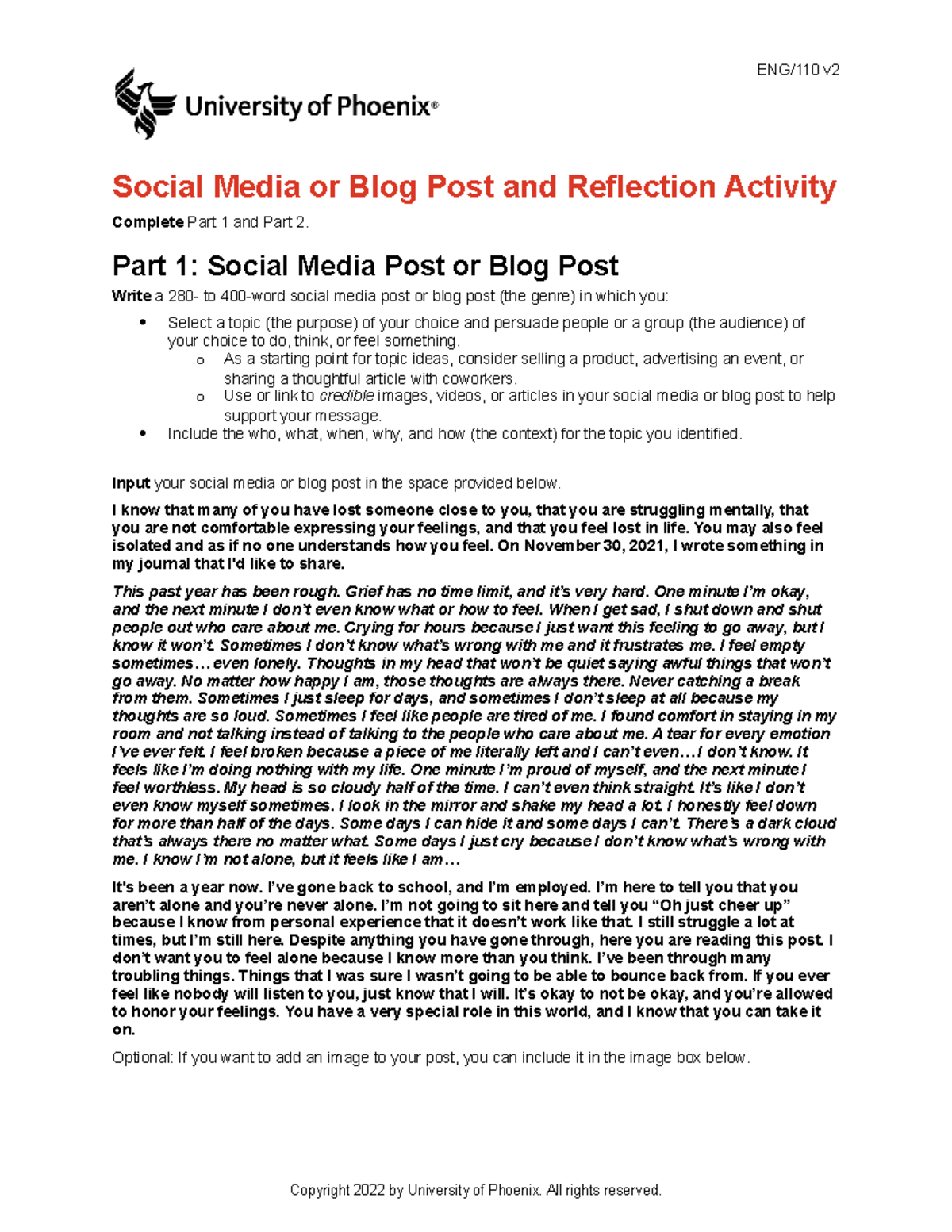 Eng110 v2 wk3 social media blog post and reflection activity - ENG/110 ...