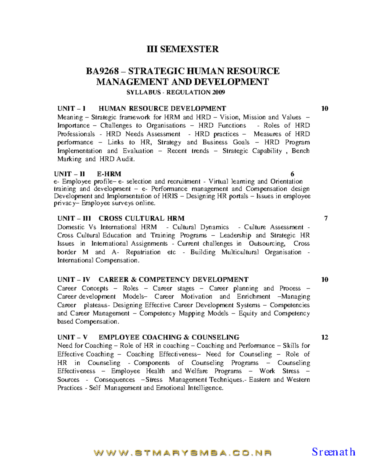 SHRD Notes - ShRm and D - III SEMEXSTER BA9268 3 STRATEGIC HUMAN ...