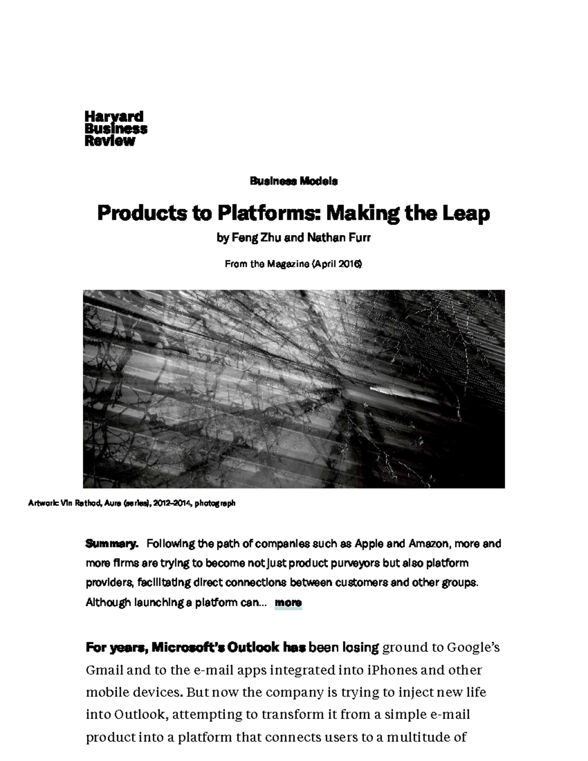 Products to Platforms Making the Leap - Summary. Business Models ...