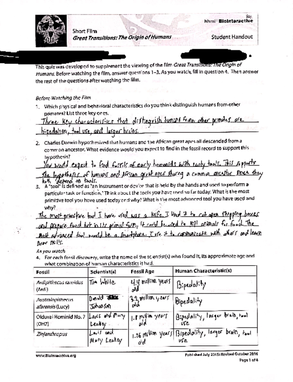 Great Transitions Assignment 5 - BIOL 1510 - Studocu
