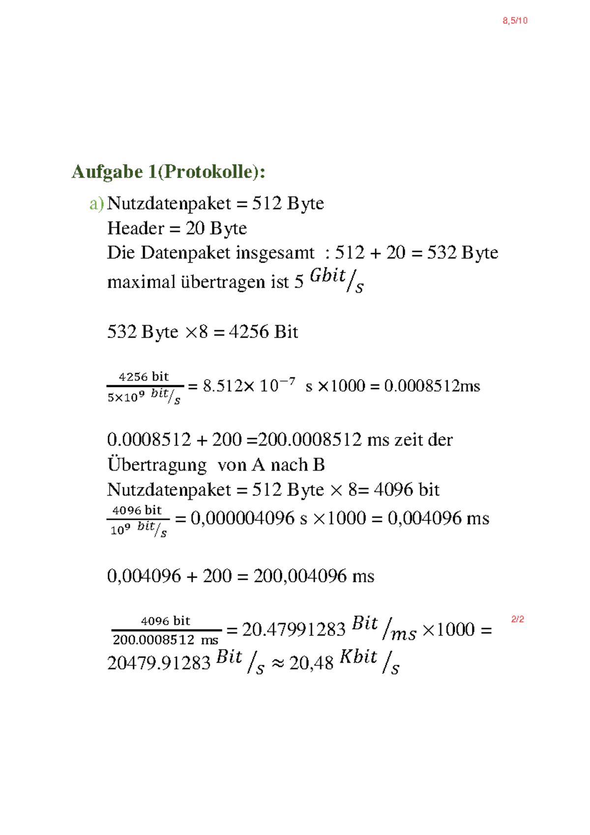 Serie 11 - Warning: TT: undefined function: 32 Aufgabe 1(Protokolle): a) Nutzdatenpaket = 512 ...