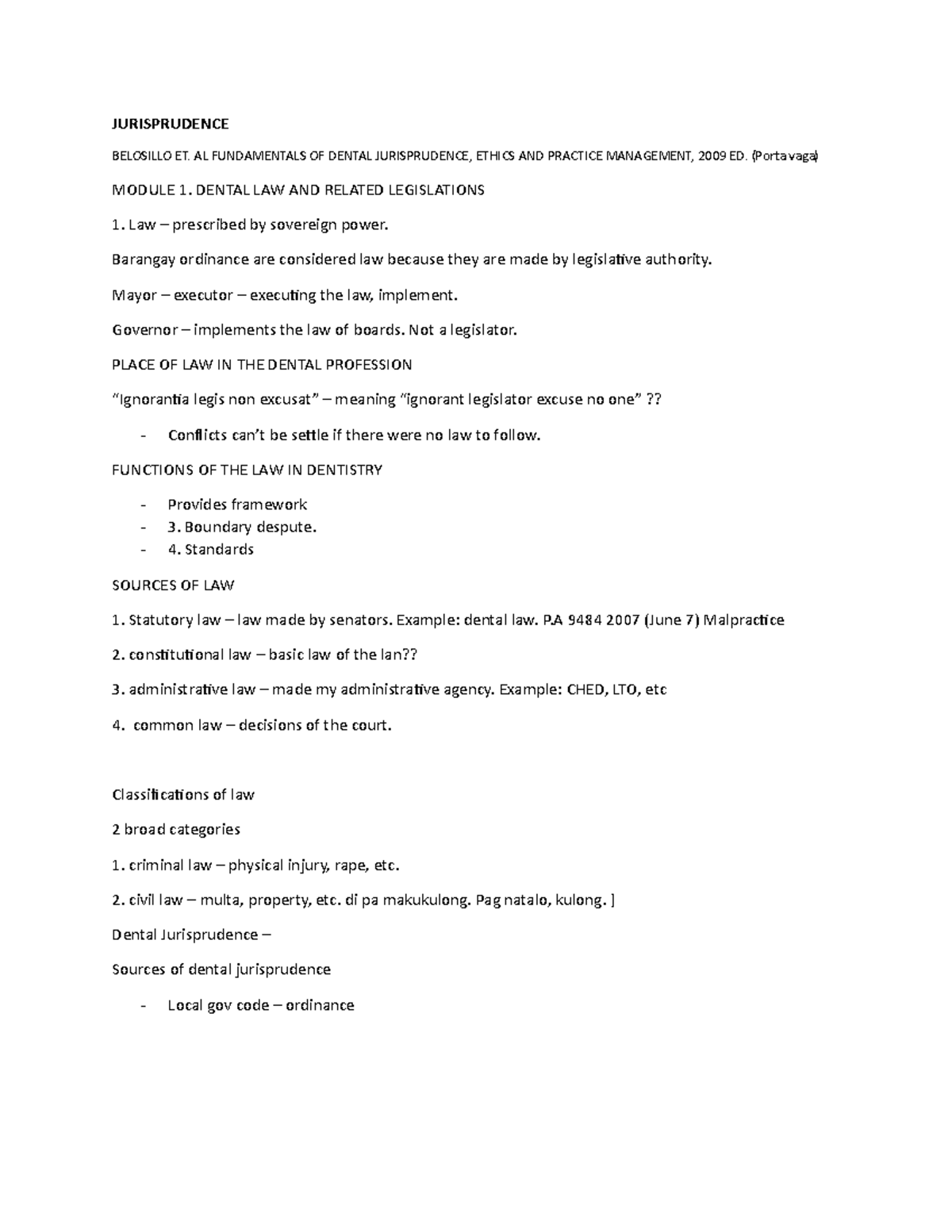 Jurisprudence - asdd - JURISPRUDENCE BELOSILLO ET. AL FUNDAMENTALS OF ...