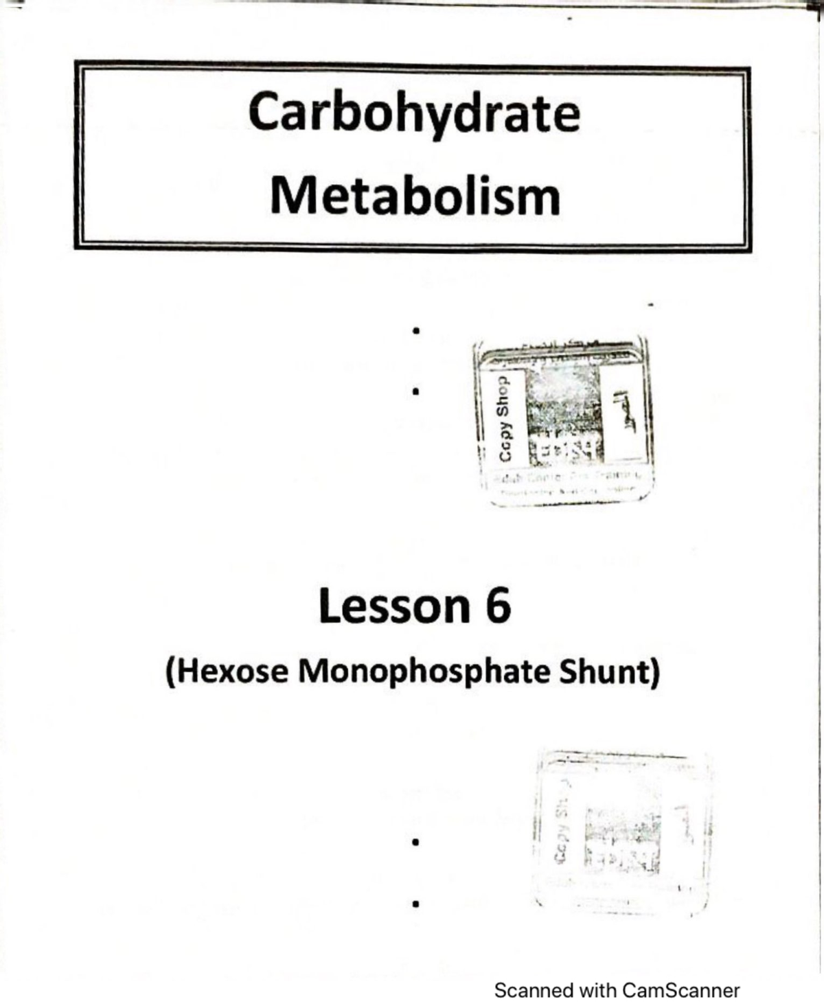 Carbohydrate Metabolism Lesson 6 - Biochemistry - Studocu