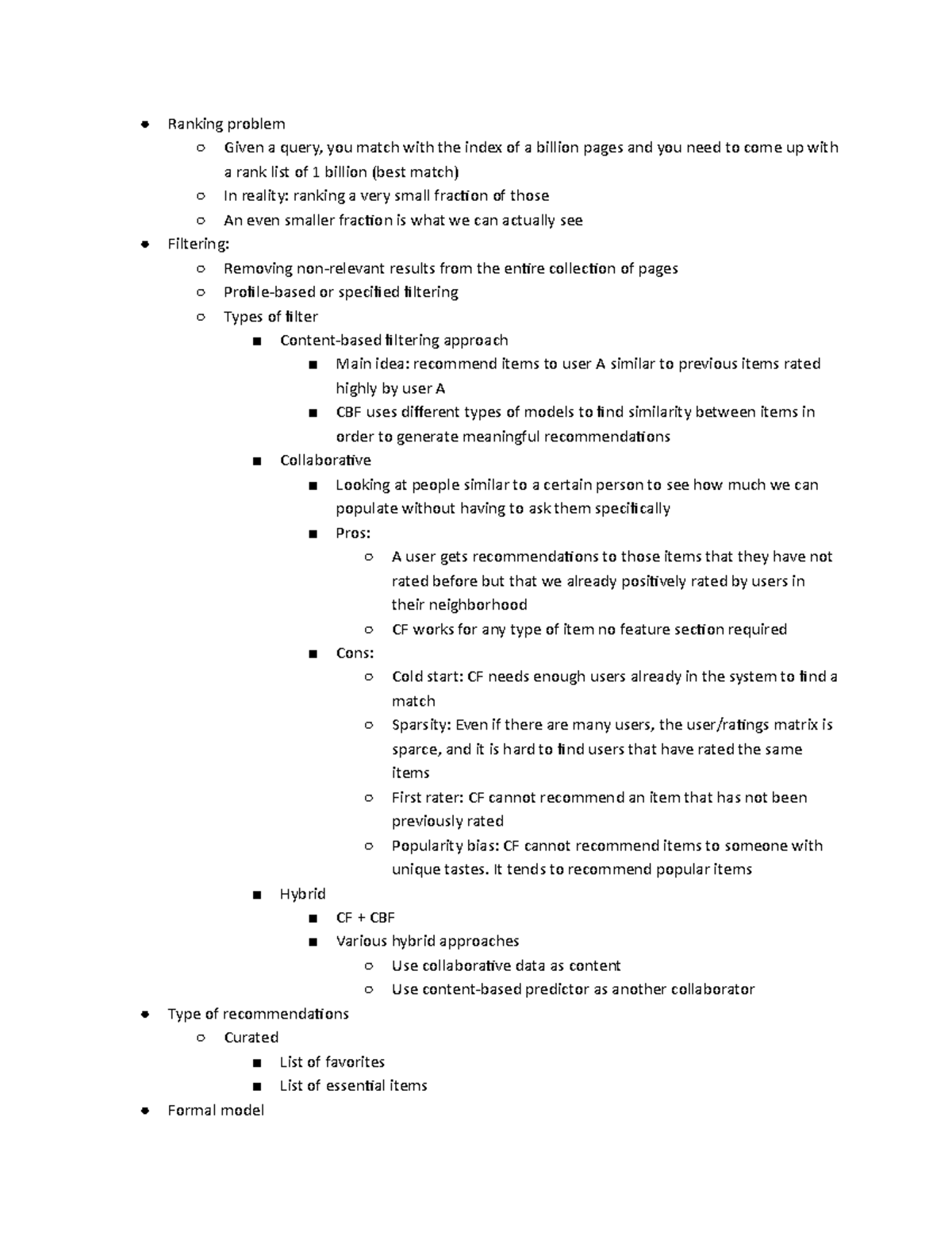 INFO498 Sp21 5 3 21 - Ranking problem Given a query, you match with the ...