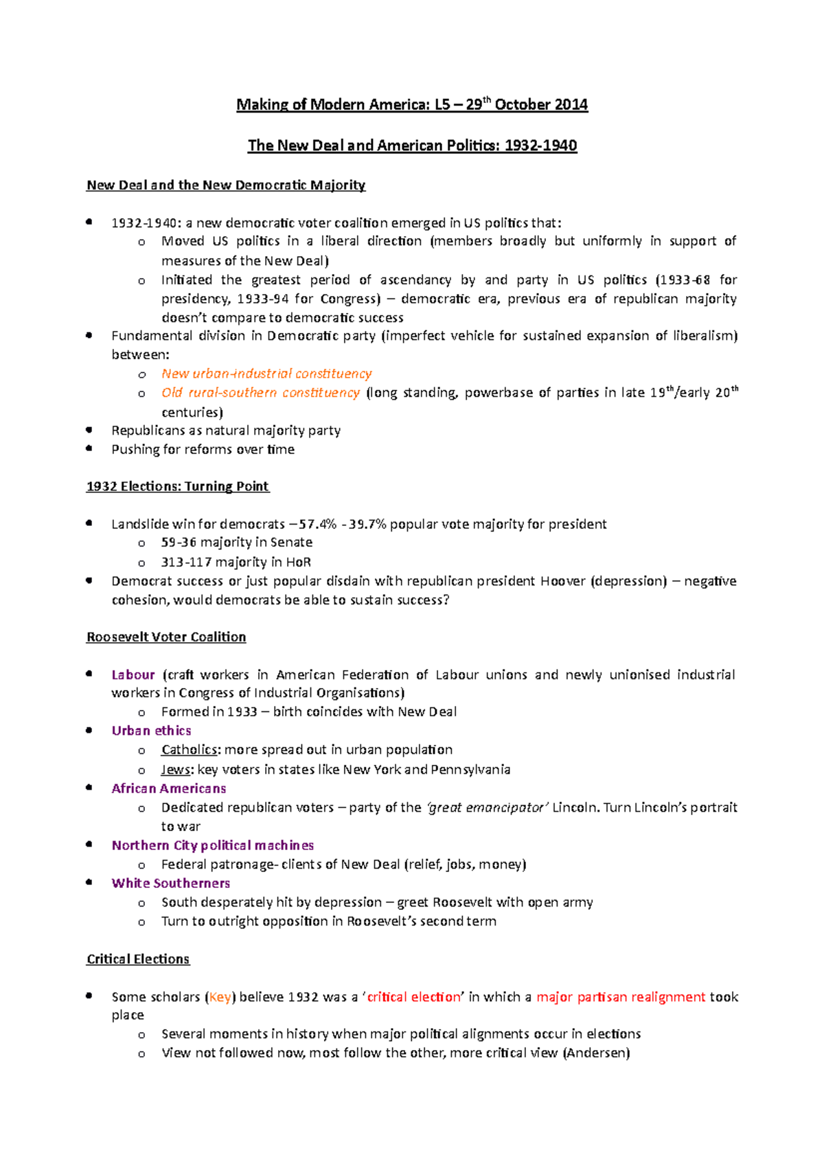 Modern America L5 - Lecture notes 5 - Making of Modern America: L5 – 29 ...