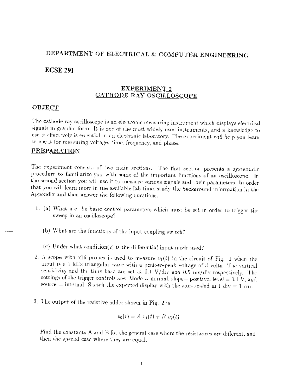 Seminar assignments Electrical Measurements Laboratory, Questions - Ecse 291 - Studocu