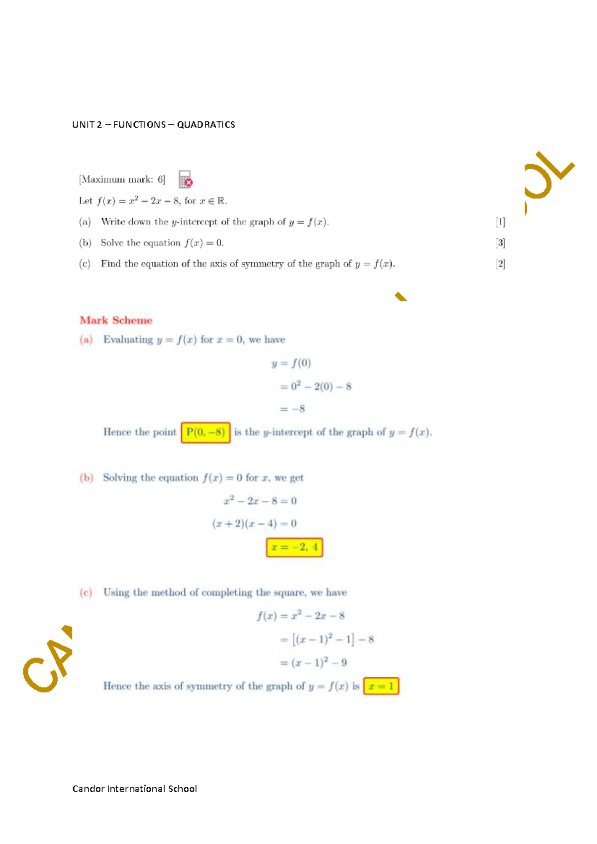 UNIT 2- Functions- Quadratics - Mathematiques - UNIT 2 – FUNCTIONS – QUADRATICS - Studocu