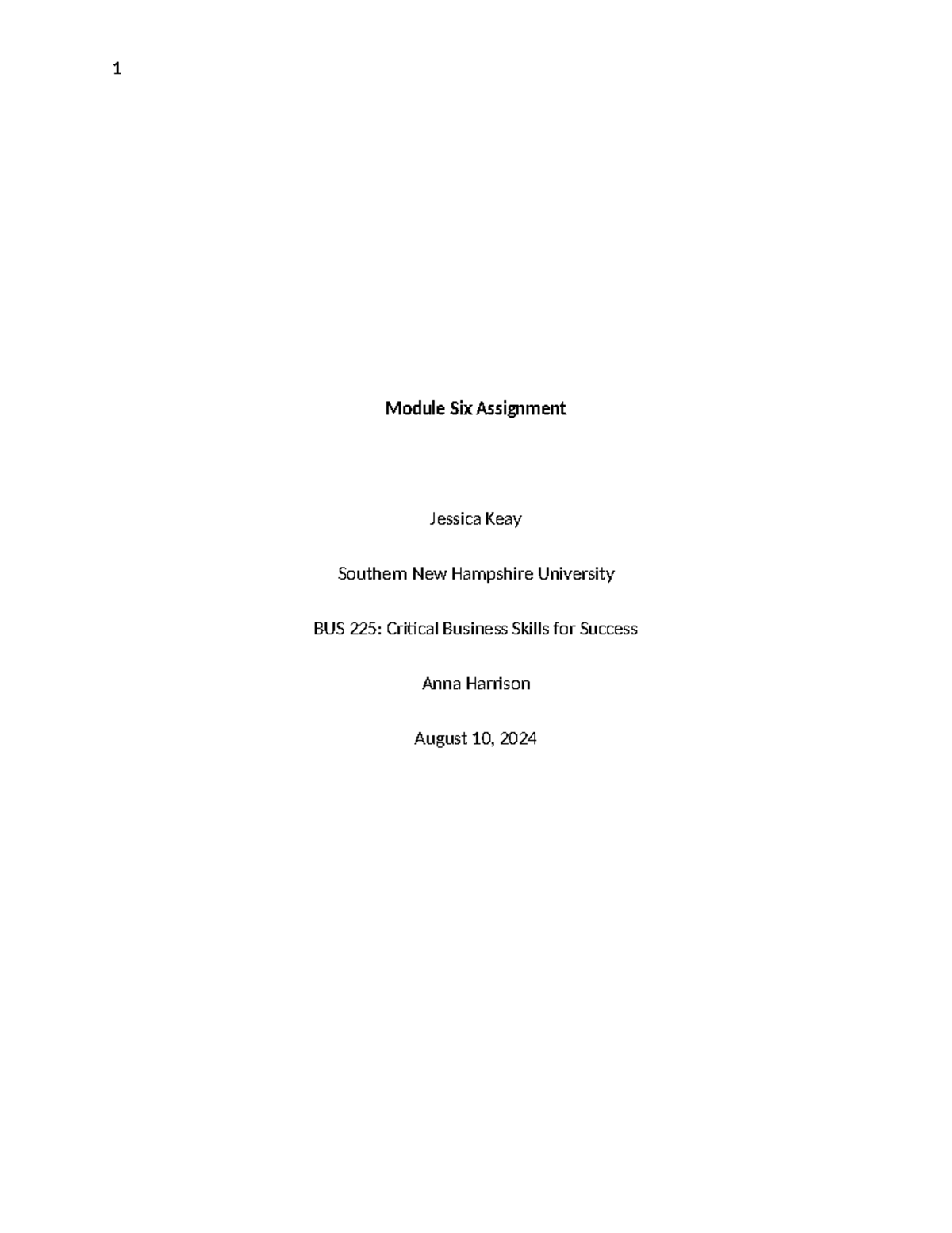 Module Six Assignment - 1 Module Six Assignment Jessica Keay Southern ...