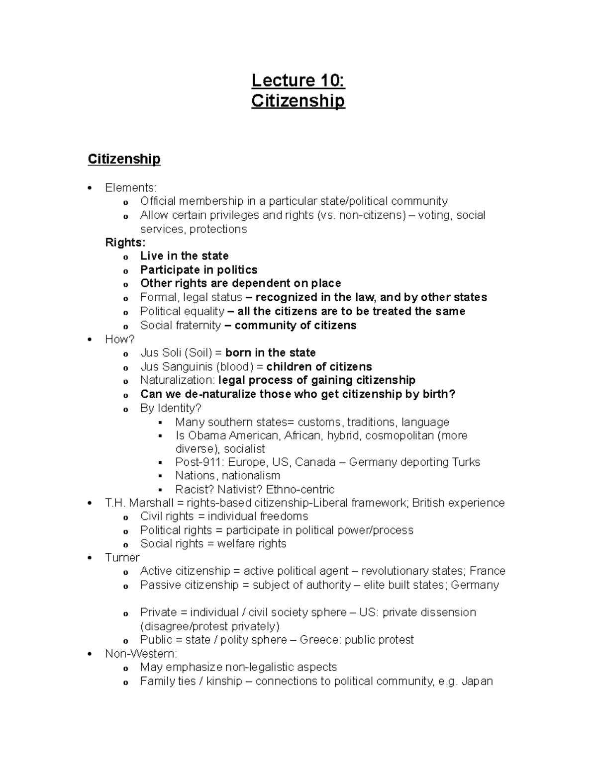 Lecture 10- Citizenship - Lecture 10: Citizenship Citizenship Elements ...