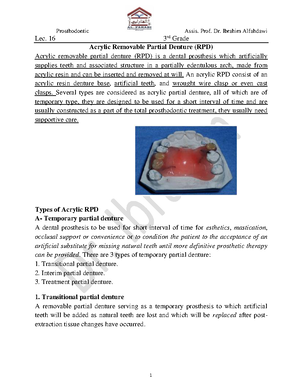 Prosthodontics Lec (10) - Lec. 10 3 rd Grade Indirect Retainers ...