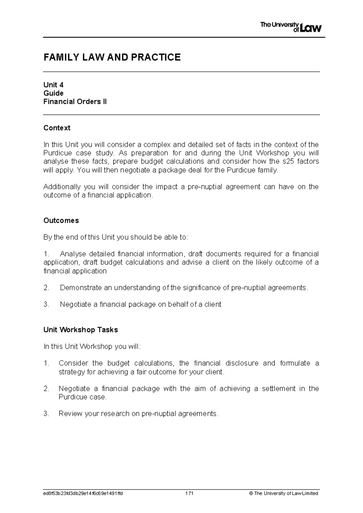 Unit 4 - Financial Orders II - FAMILY LAW AND PRACTICE Unit 4 Guide ...