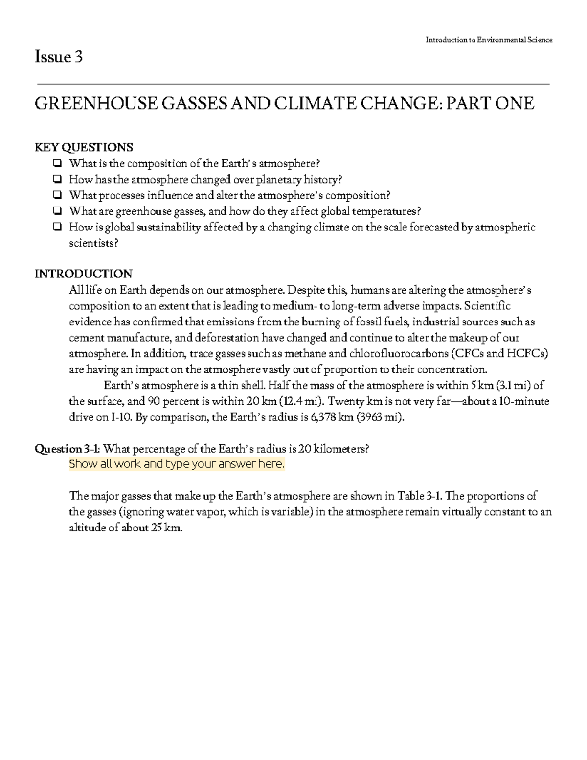Issue 3 Greenhouse Gases and Climate Change Part One - Introduction to ...