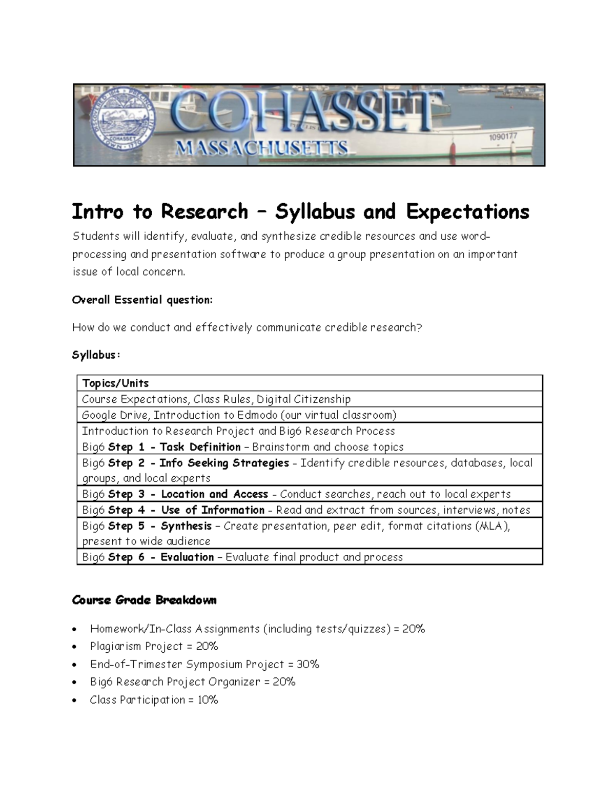 Res Class Syllabus Expectations - Intro to Research – Syllabus and ...