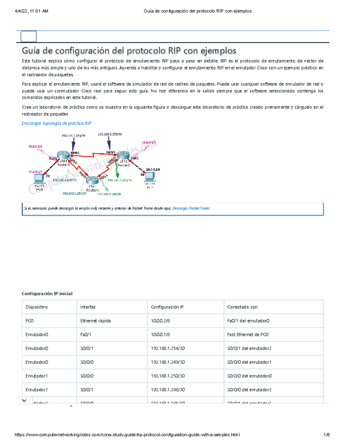 Guía de configuración del protocolo RIP con ejemplos - Guía de ...