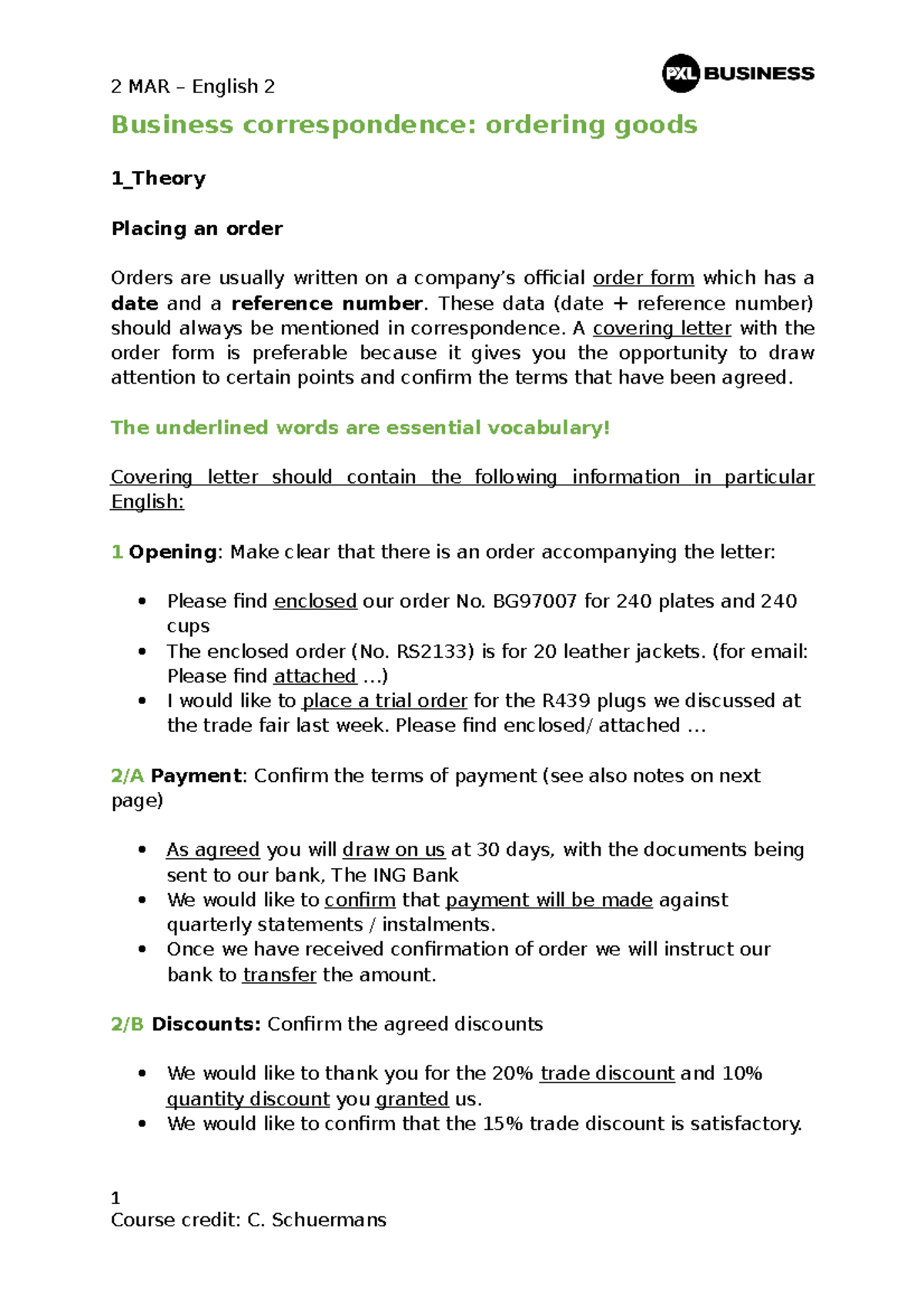 2. Ordering goods - Vocabulaire - Business correspondence: ordering goods 1_Theory Placing an ...