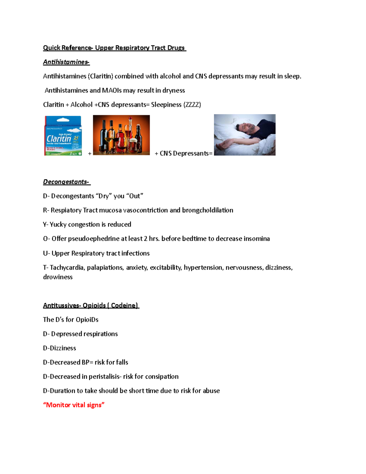 Quick Reference for UR Drugs - Quick Reference- Upper Respiratory Tract ...