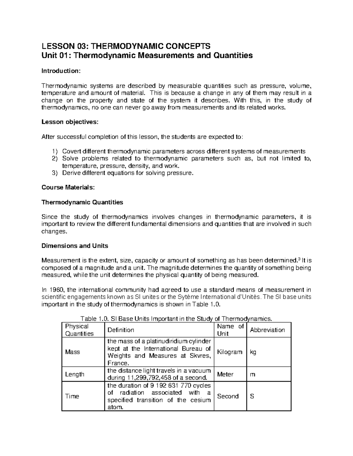 L3 w4 01 Thermo Concepts Measure and Quantity - LESSON 03: THERMODYNAMIC CONCEPTS Unit 01: - Studocu