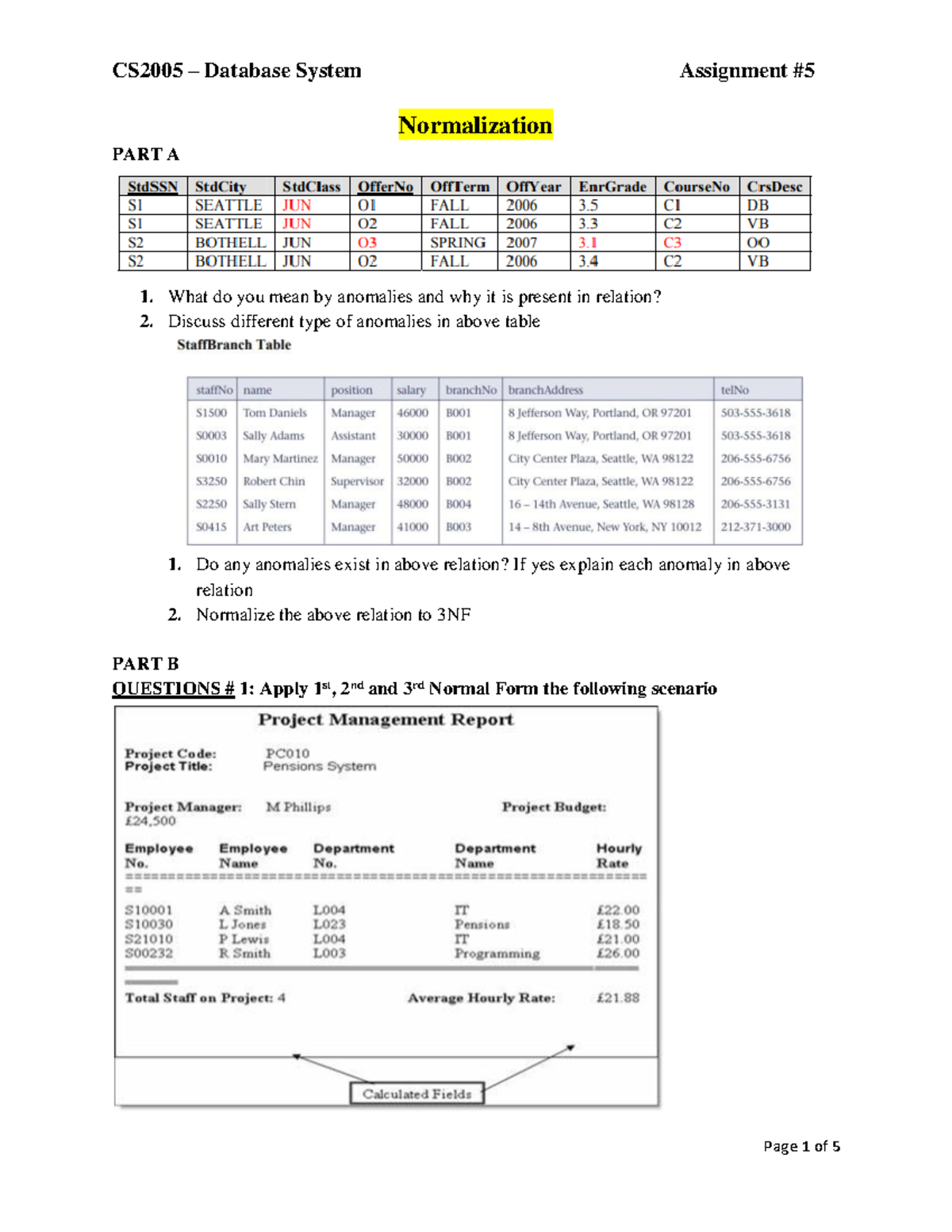 DBPractise-Assignment 5-Normalization - PART A Normalization 1. What do you mean by anomalies ...