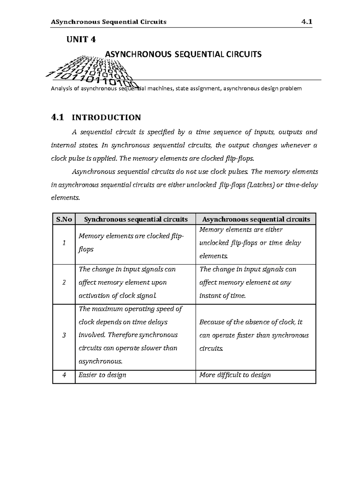 Ec3352 Digital System Design Unit4 Asynchronous Sequential Circuits 4 Asynchronous Sequential