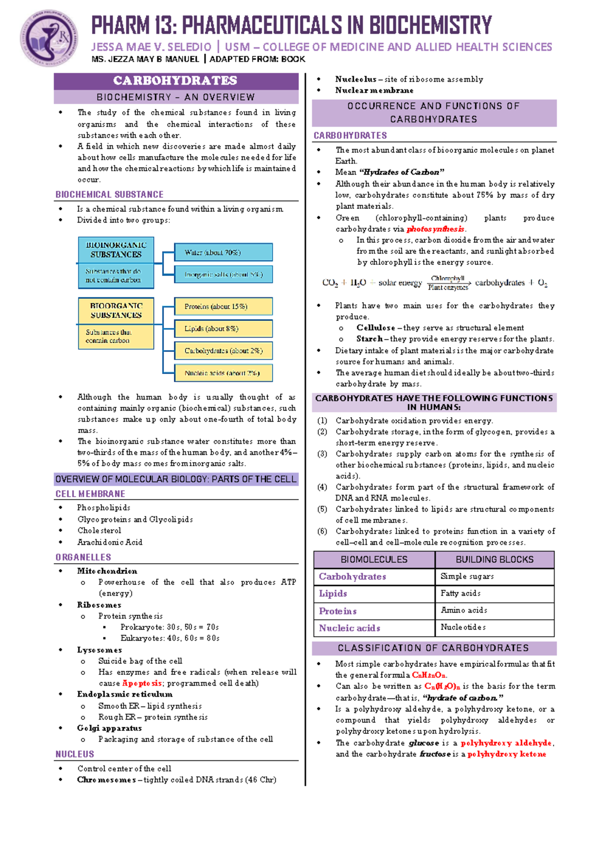 Biochem- Trans 3 - PHARM 13: PHARMACEUTICALS IN BIOCHEMISTRY JESSA MAE ...